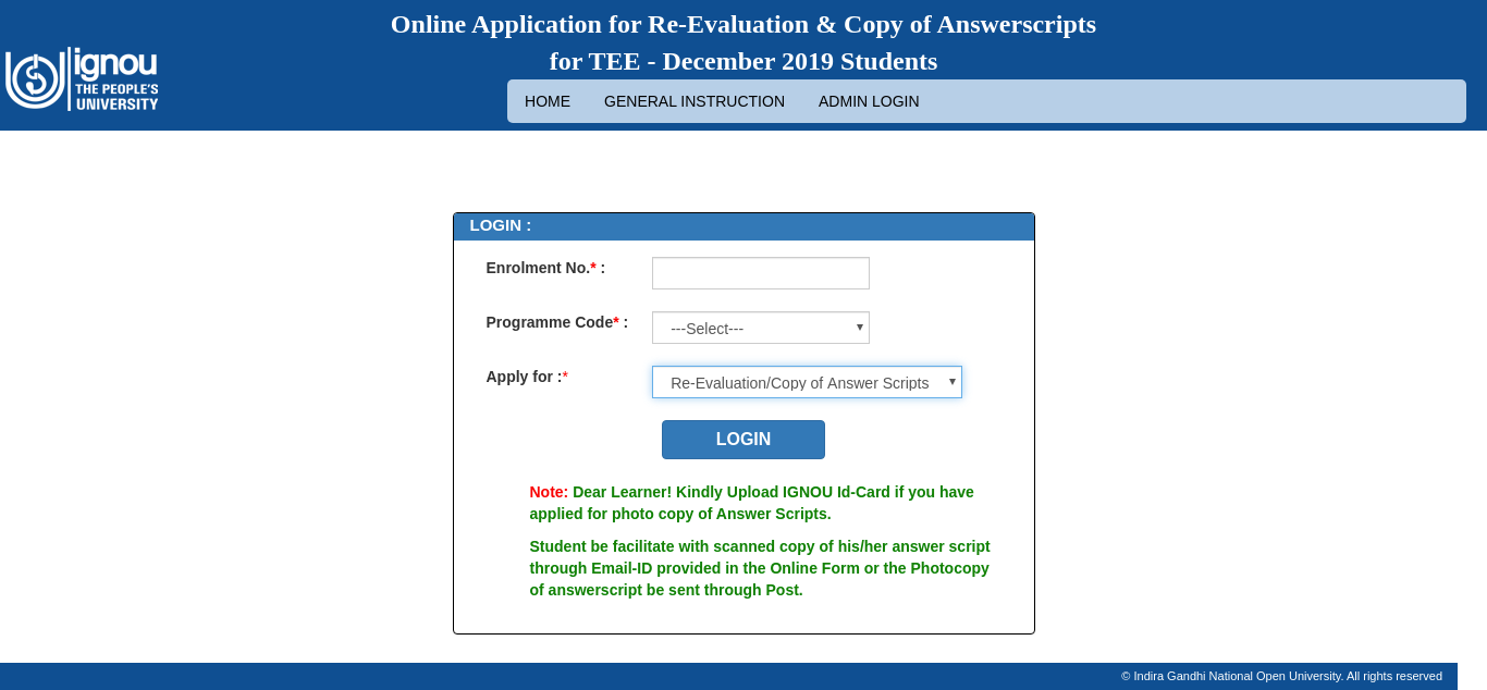 IGNOU Revaluation Result 2019 - December TEE Revaluation Form (Available)