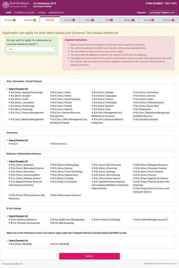 DU Application Form 2020, Correction Window - Apply Here