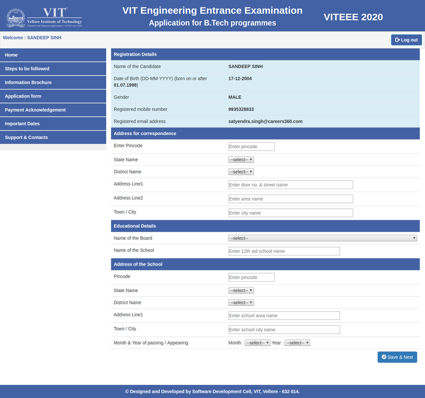 How to fill VITEEE 2020 Application Form - Step by Step Procedure