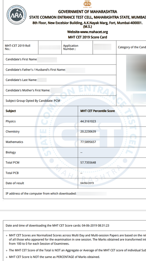 MHT CET Result 2019, Score Card (Declared) - Check Scores and Rank