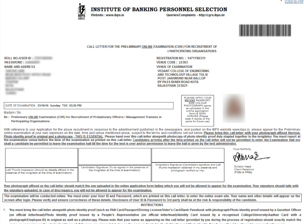 IBPS Clerk Admit Card 2019 - Download Hall ticket/Call letter