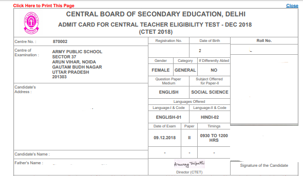 CTET Admit Card 2019 (Released) - Download CTET hall ticket @ctet.nic.in
