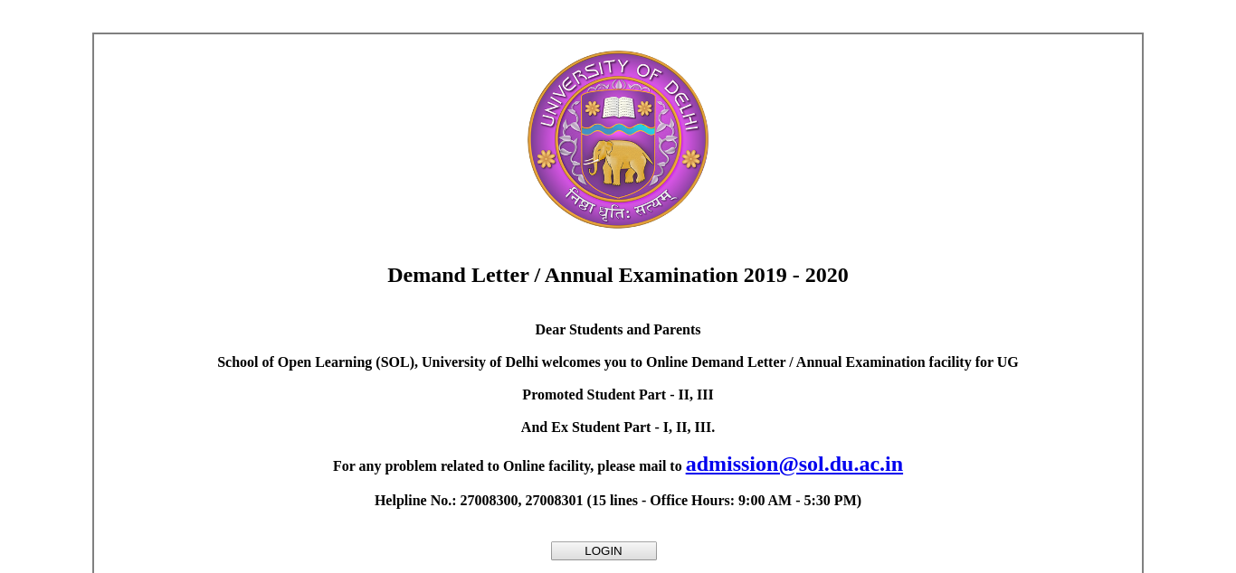 DU SOL Candidate Login 2020 (Open): Student Profile, Register, Demand ...