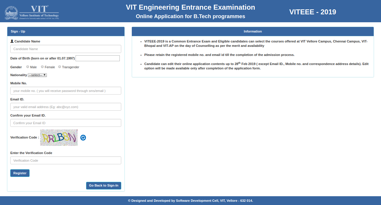 How to fill VITEEE 2019 Application Form - Complete Guide