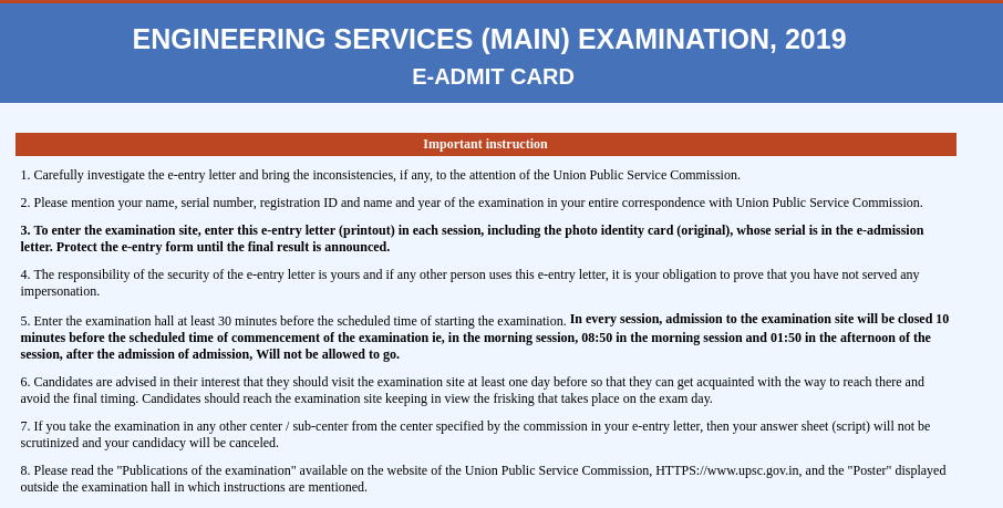 UPSC ESE Admit Card 2019 (Released) – Download ESE Mains Call letter