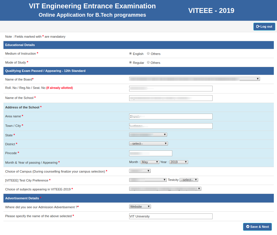 How to fill VITEEE 2019 Application Form - Complete Guide