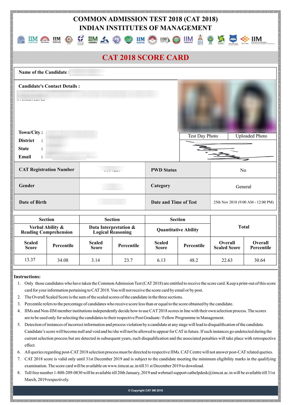 CAT Result 2019 - Download IIM CAT Percentile, Score Card @iimcat.ac.in