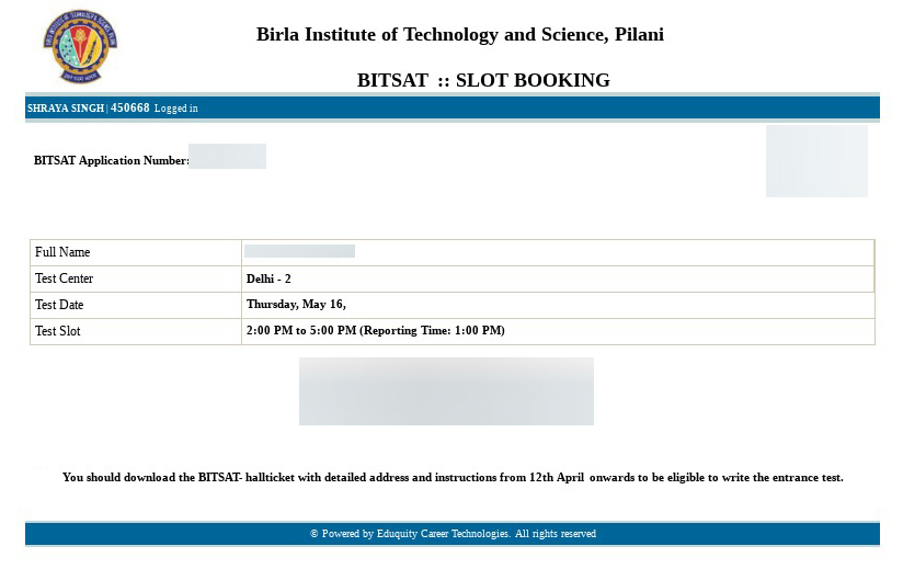 BITSAT Slot Booking 2020