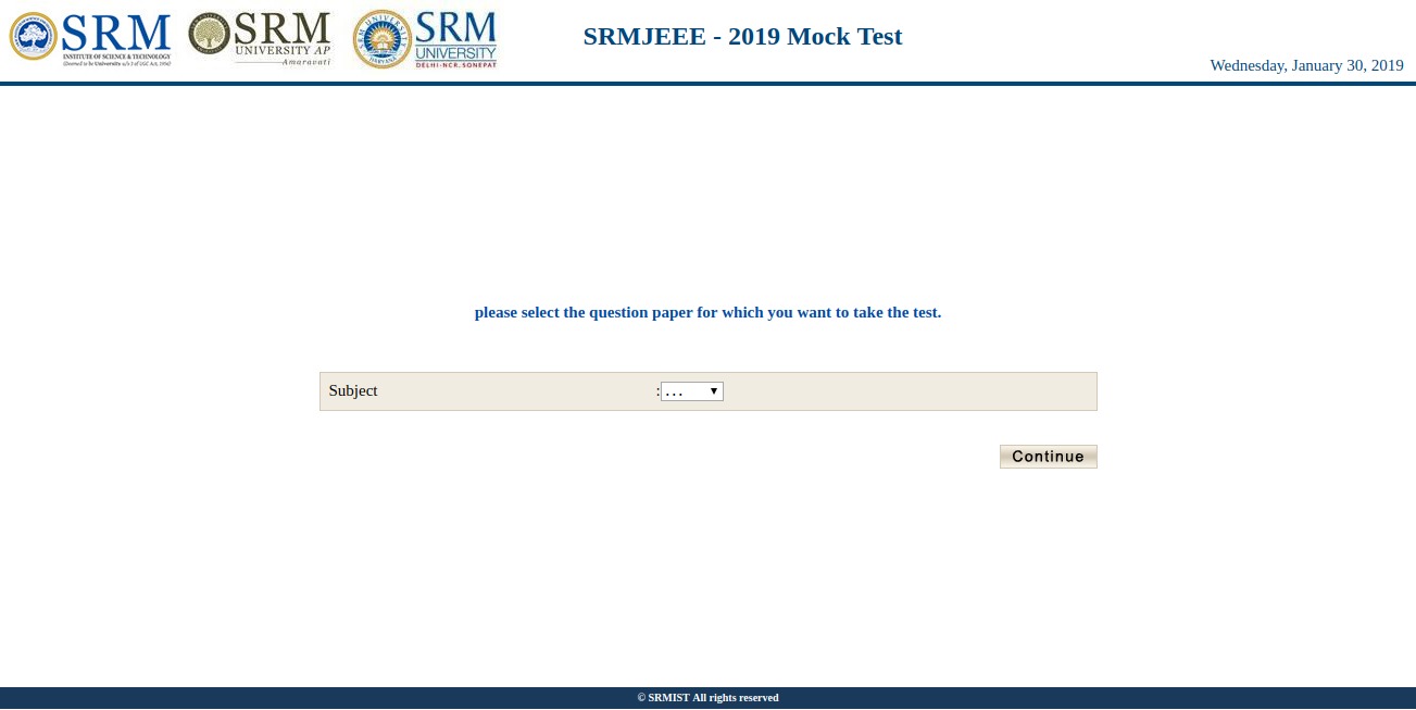 SRMJEEE Mock Test 2019 - Attempt Online here