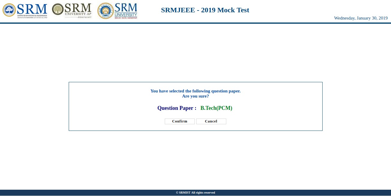 SRMJEEE Mock Test 2019 - Attempt Online here