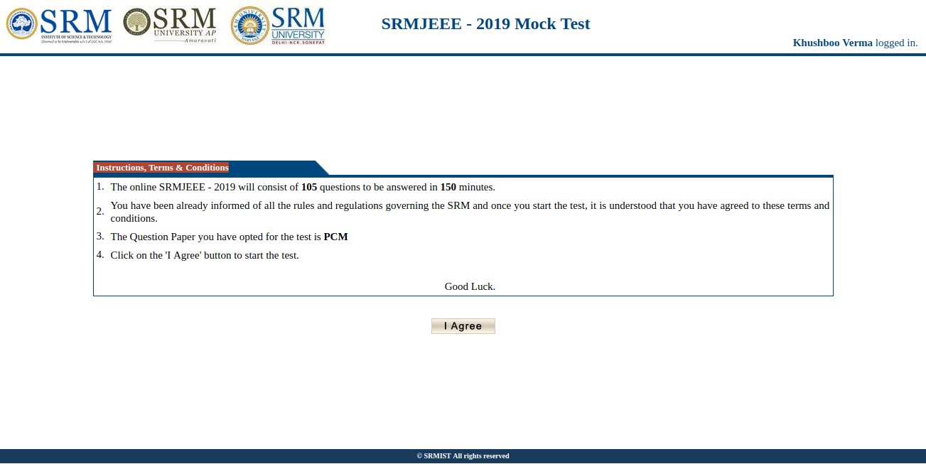 SRMJEEE Mock Test 2019 - Attempt Online here