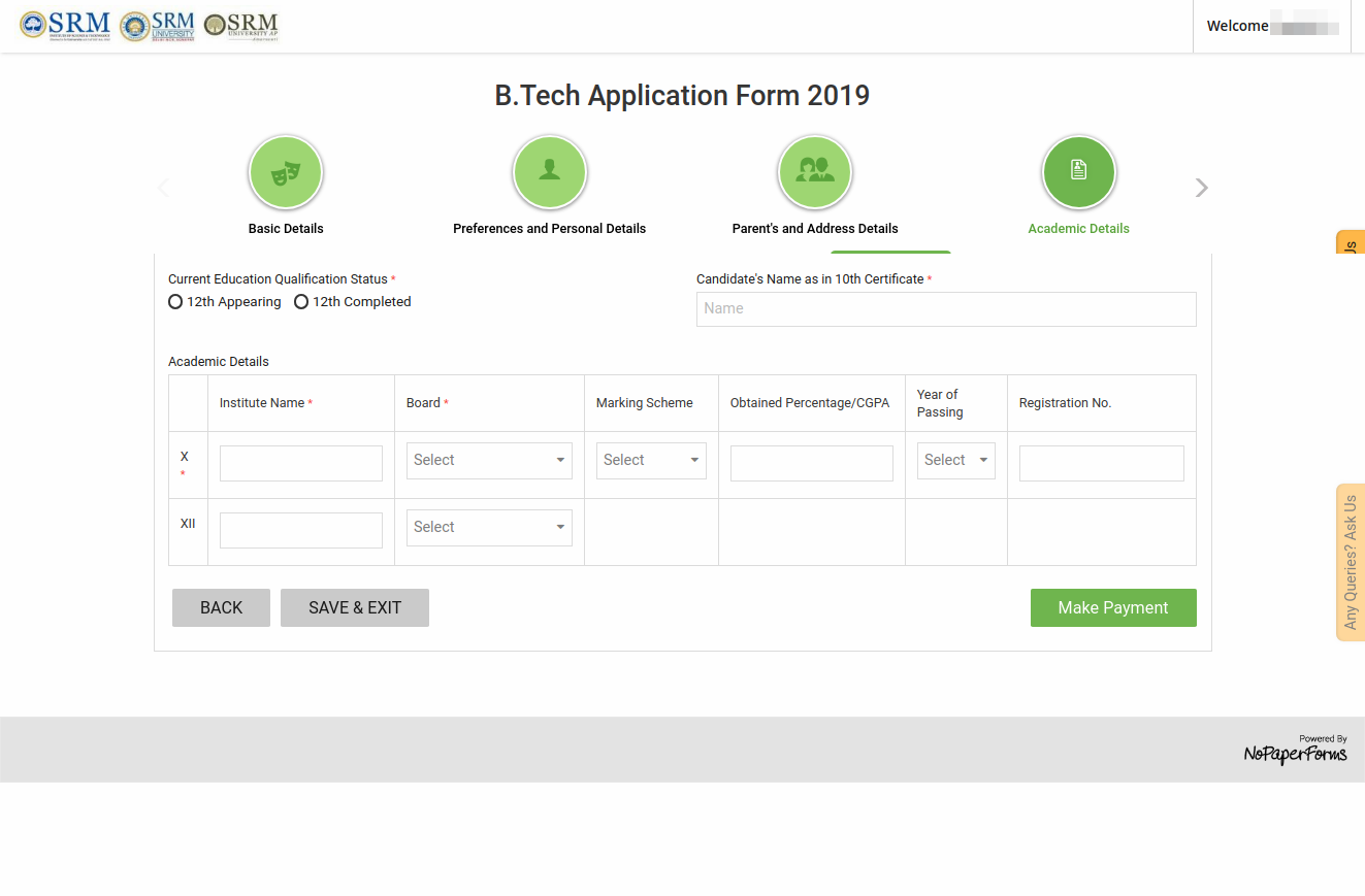 SRMJEEE Application Form 2019 (Released), Registration – Apply here