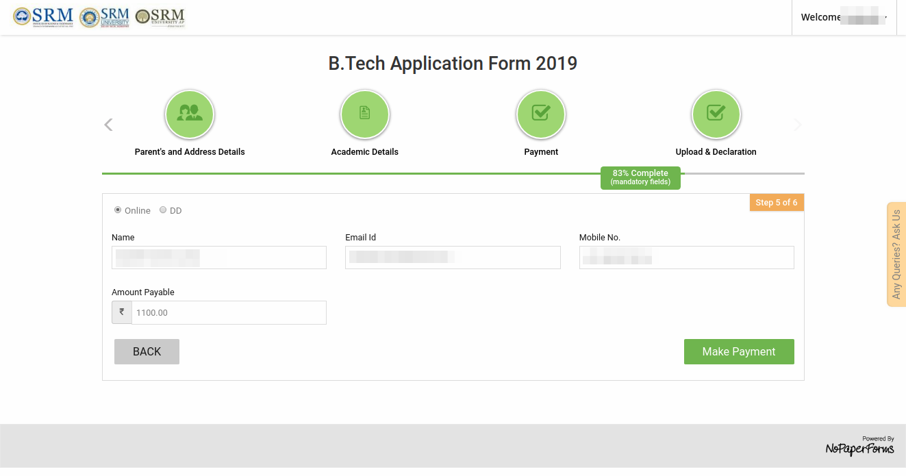 SRMJEEE Application Form 2019 (Released), Registration – Apply here